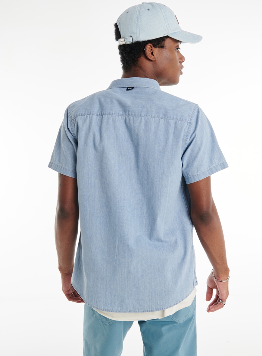 Camisa Jeans Slim Manga Curta Bordada Clc | Colcci