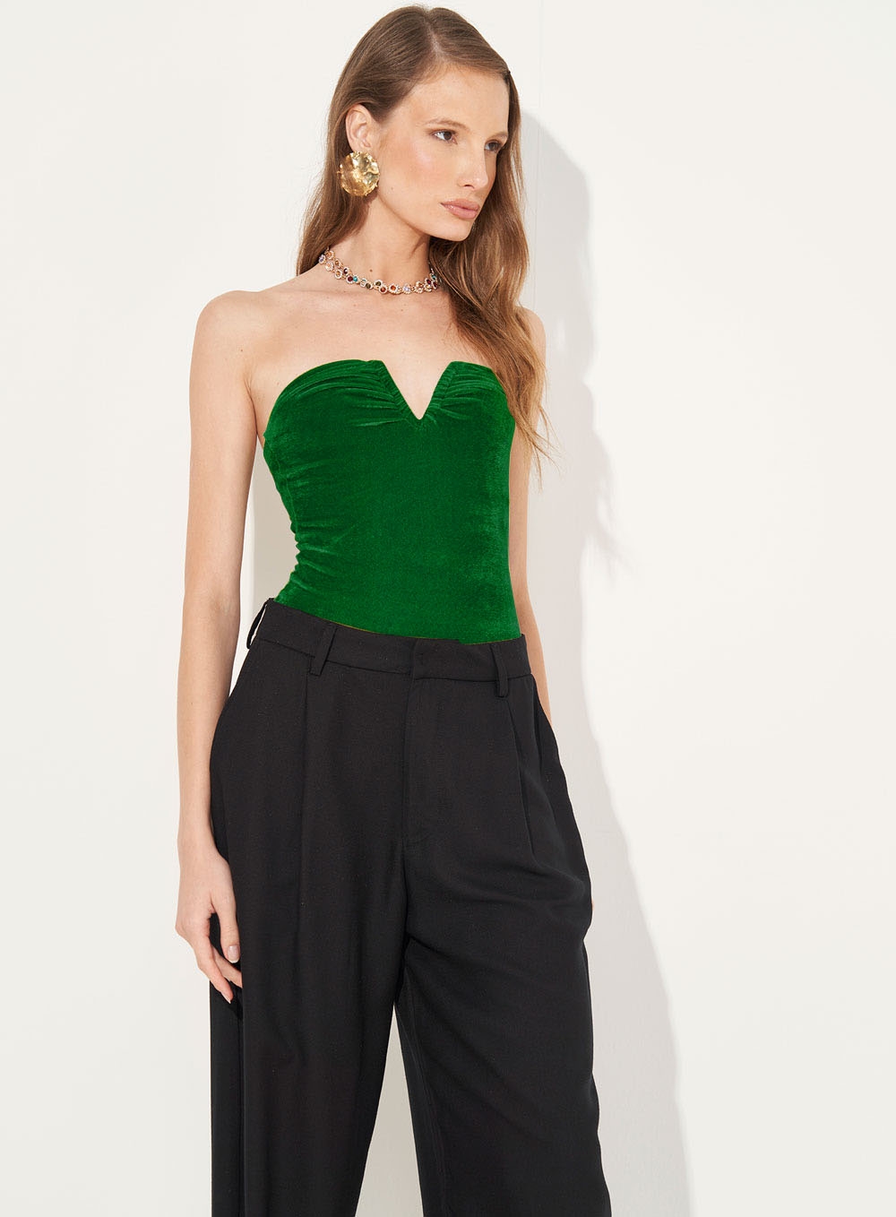 Body Veludo Decote Em V Wabi | Colcci