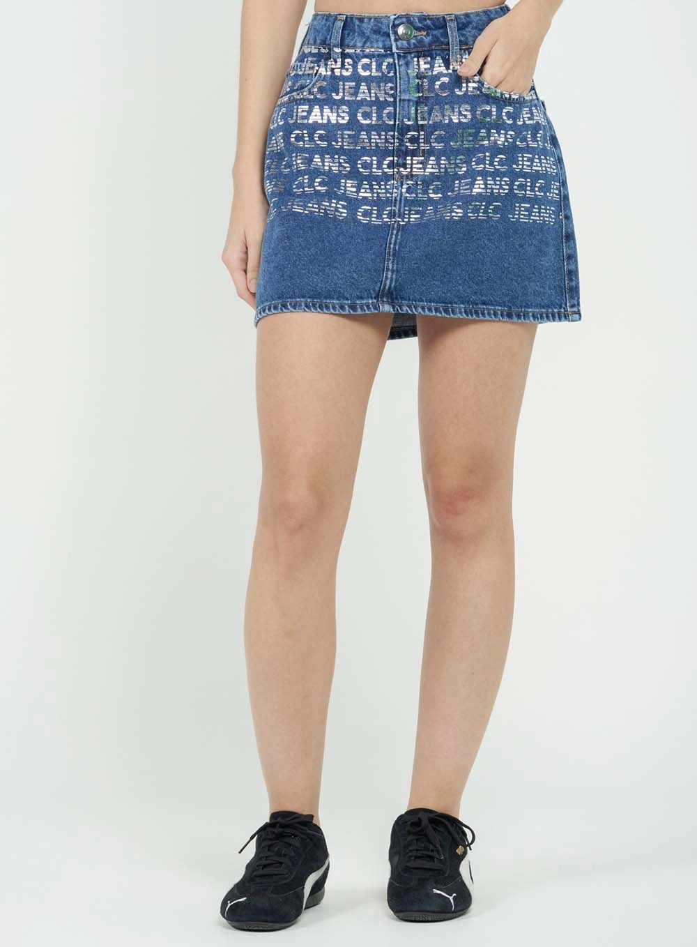 Saia Jeans Slim com Detalhe Logo Foil CLC | Loja Oficial | Compre Online