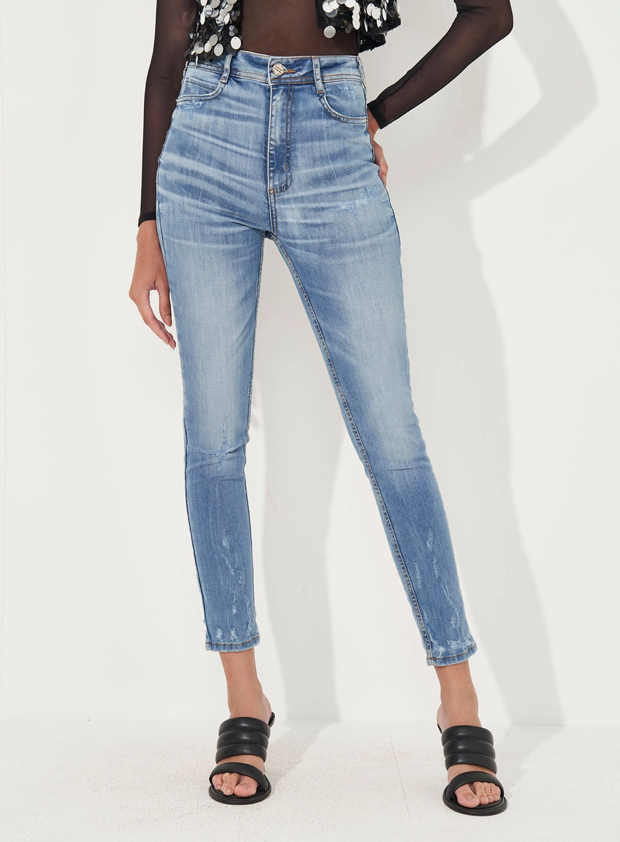 Calça Jeans Bruna Índigo Azul Escuro Lavagem Destroyed | Colcci