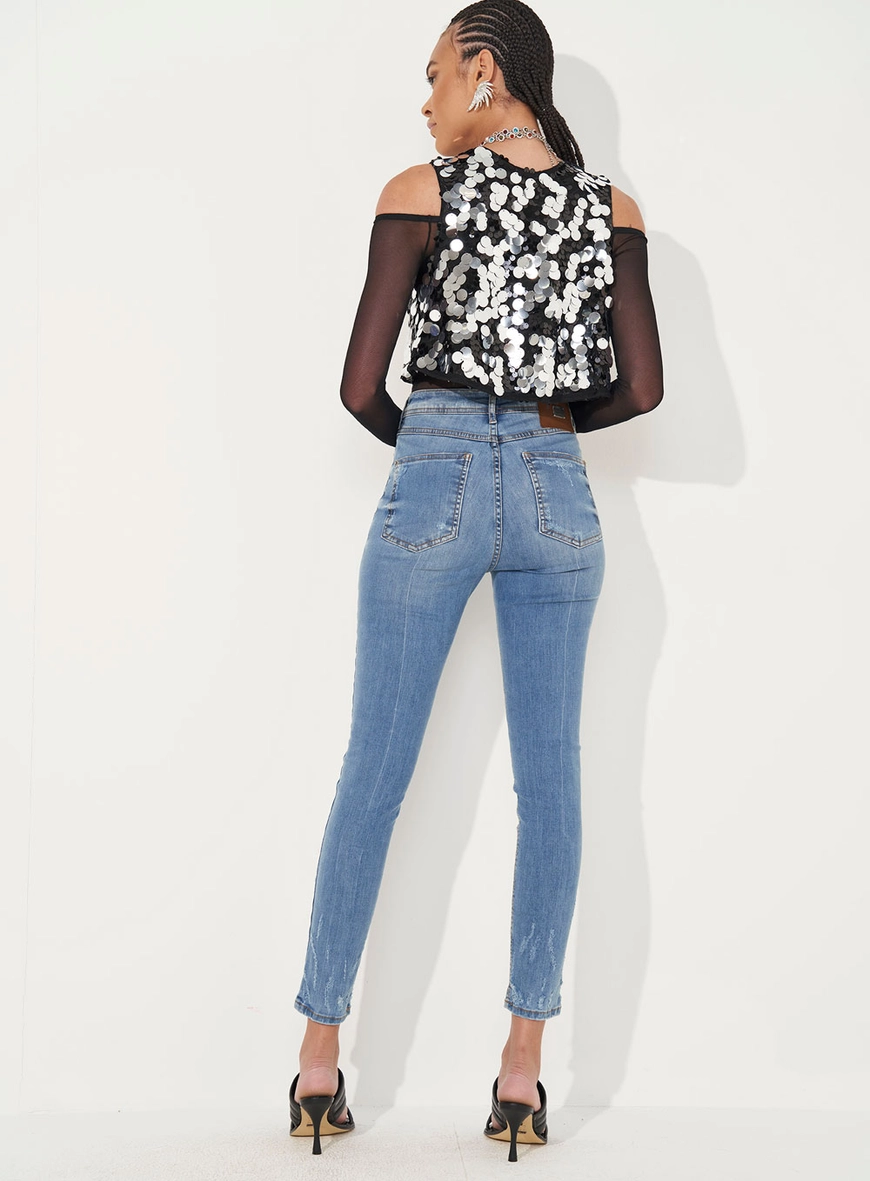 Calça Jeans Bruna Índigo Azul Escuro Lavagem Destroyed | Colcci